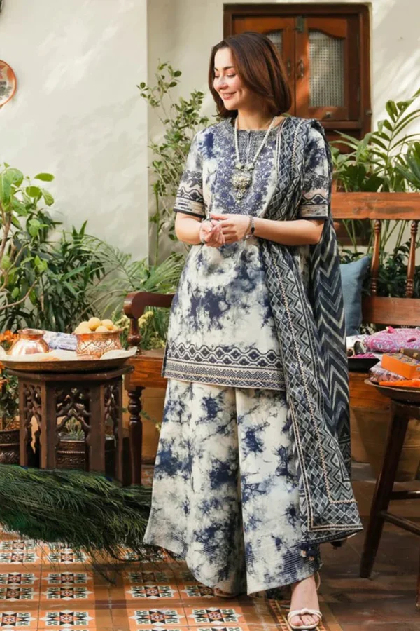 KN1205-Faiza Saqlain 3PC Embroidery Dhanak Printed Suit - Khizar Noman